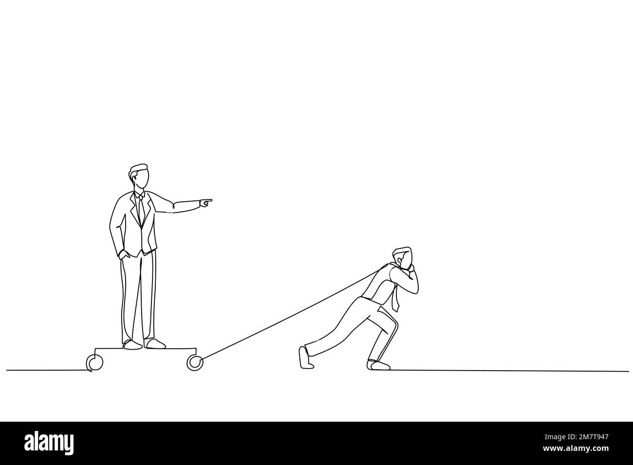 Illustration of businessman pull trolley led to a goal for boss. One ...