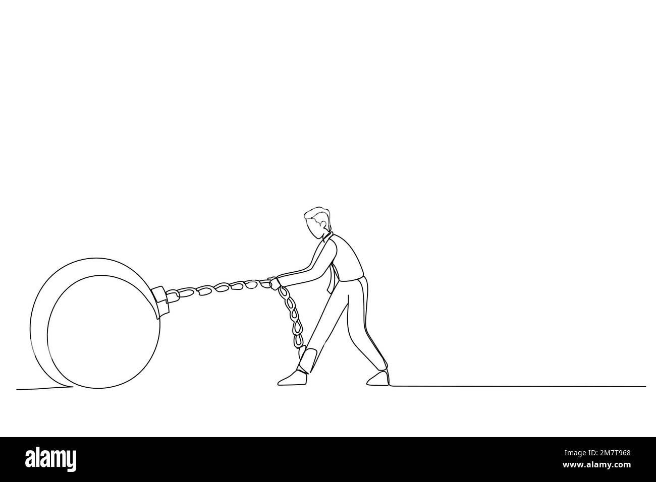 Drawing of businessman pulling hard big Iron ball chained to his leg ... Drawing of businessman pulling hard big Iron ball chained to his leg ...