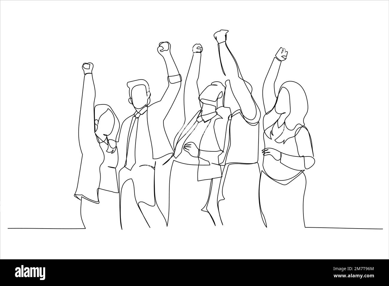 Drawing of diverse group huddle and high five hands together in office ...