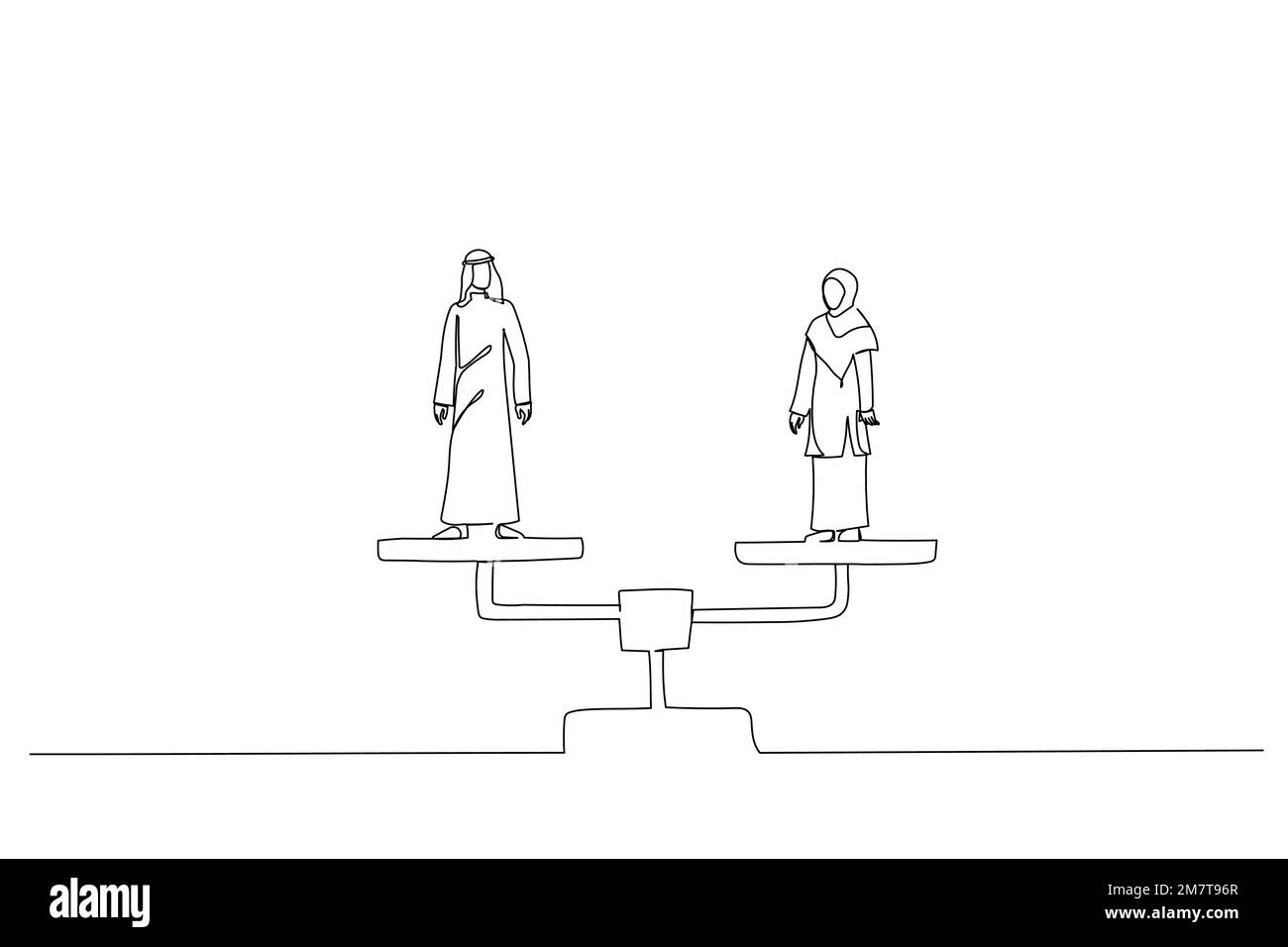 Cartoon of arab business man and hijab business woman standing on ...