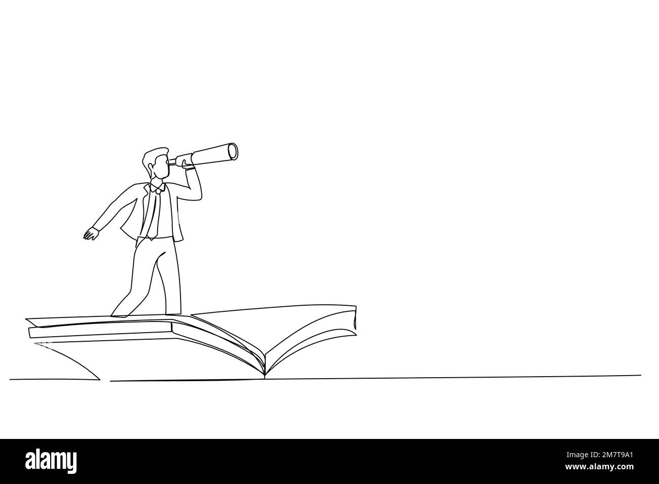 Drawing of businessman using telescope on flying book. Knowledge ... Drawing of businessman using telescope on flying book. Knowledge ...