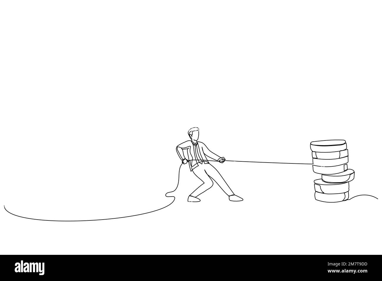 Drawing of businessman pulling stack of big coins with a rope . Making ...