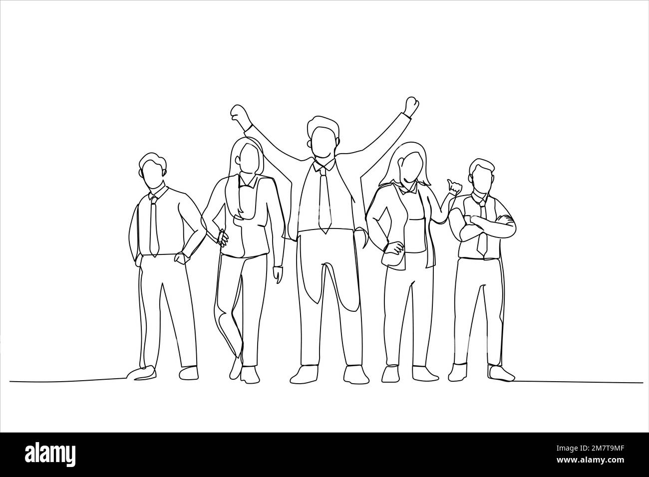 Cartoon of winning business team. Single continuous line art style ...