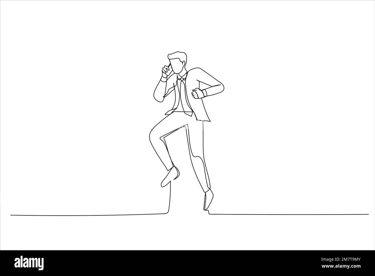 Cartoon of young man in the office. Continuous line art style Stock ...