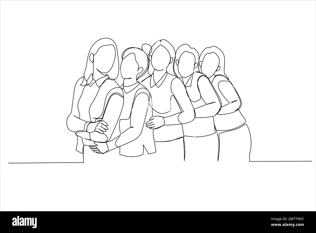 Illustration of team of female friends or office coworkers standing ...