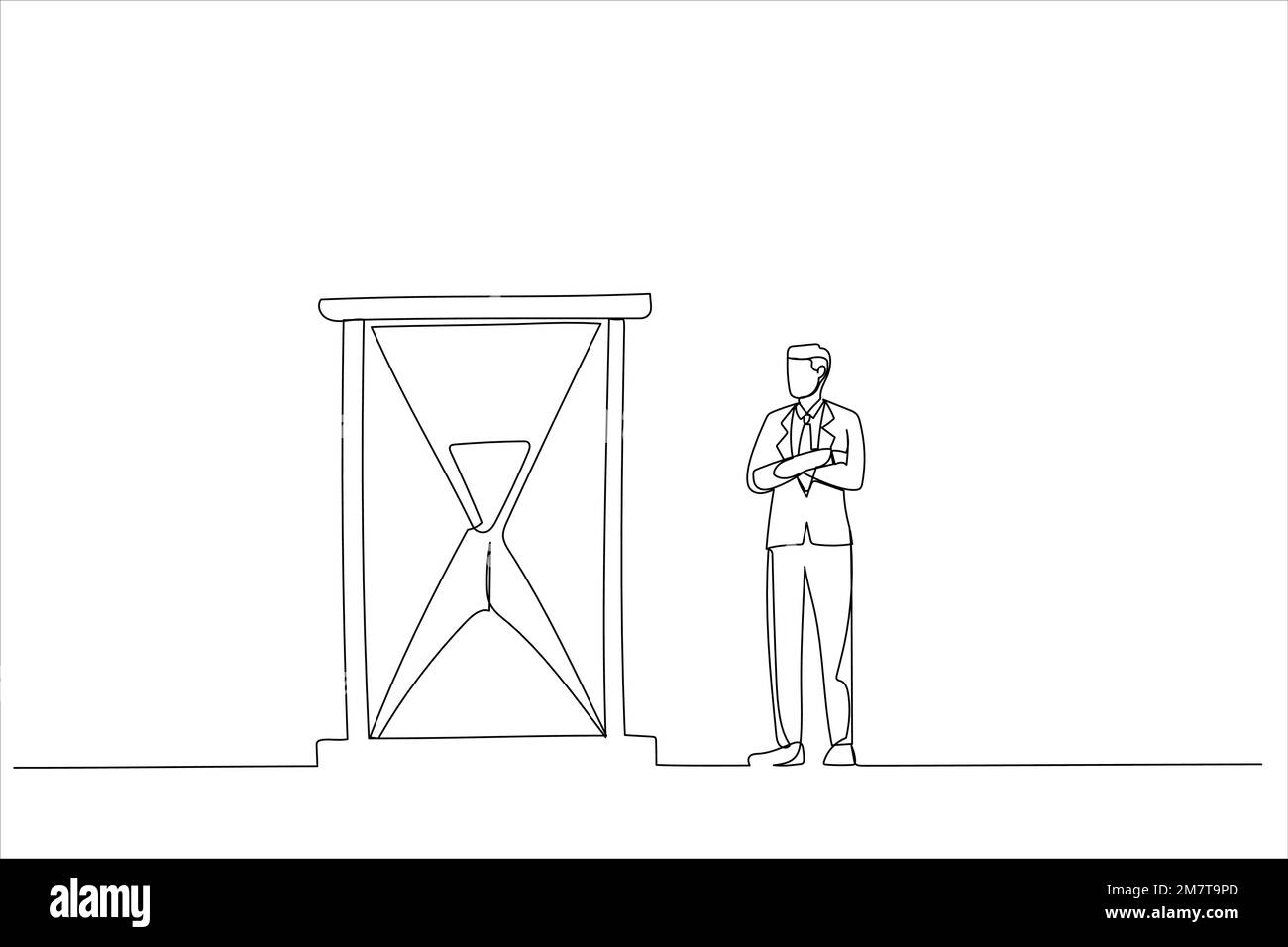 Cartoon of businessman standing and looking at hourglass while time ...