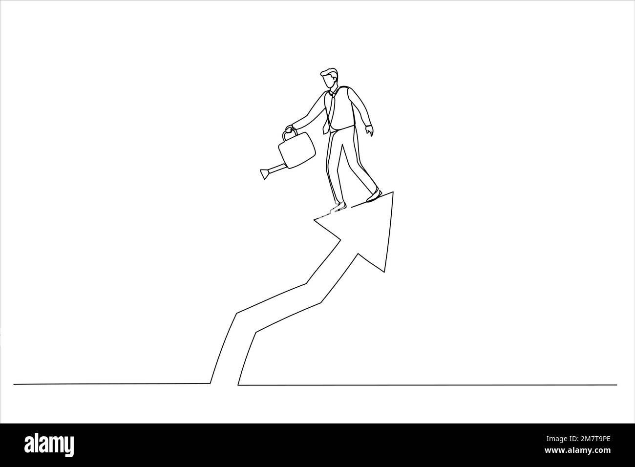 Drawing of businessman pouring water with care to grow company growth ...