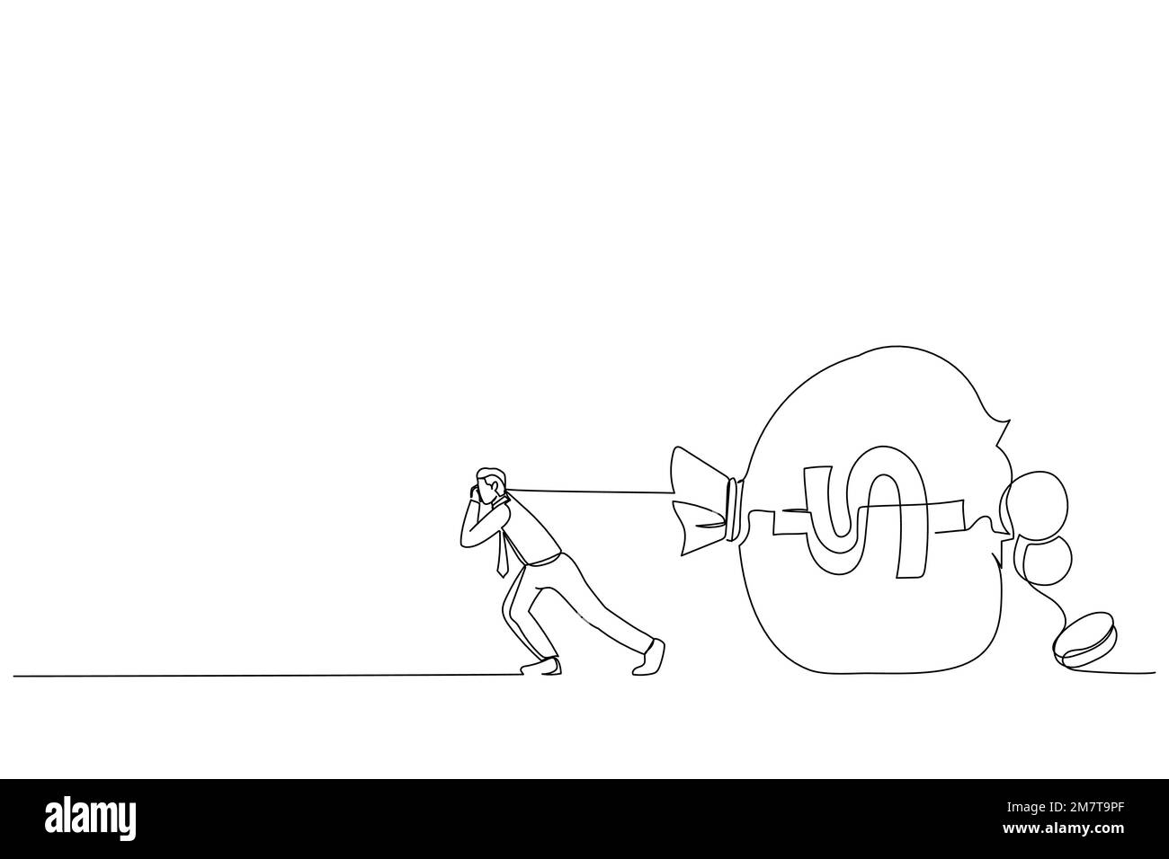 Cartoon of businessman pulling the money bag. Broke bankrupt metaphor ...