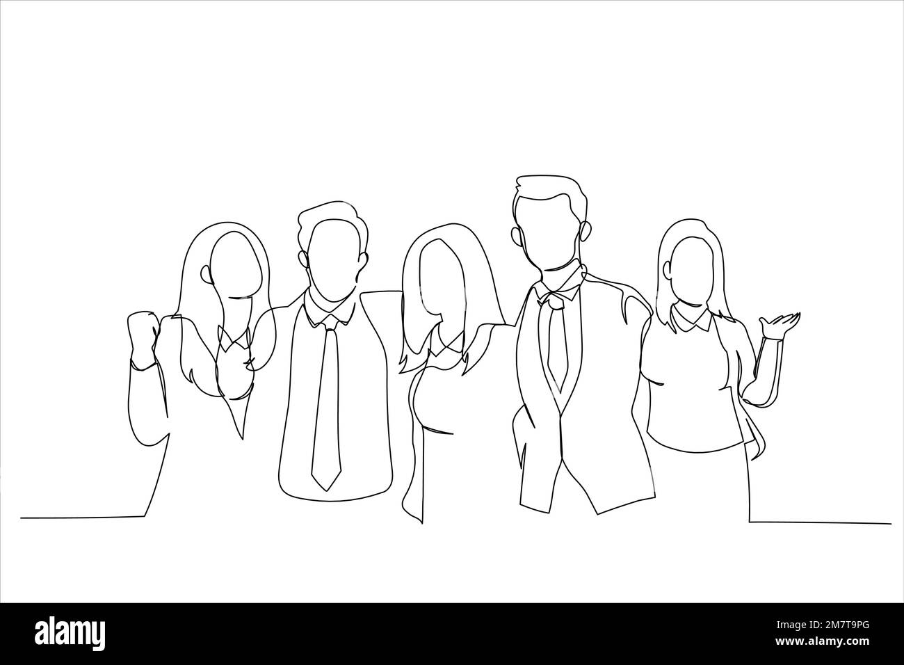Drawing of successful business team together. Single line art style ...