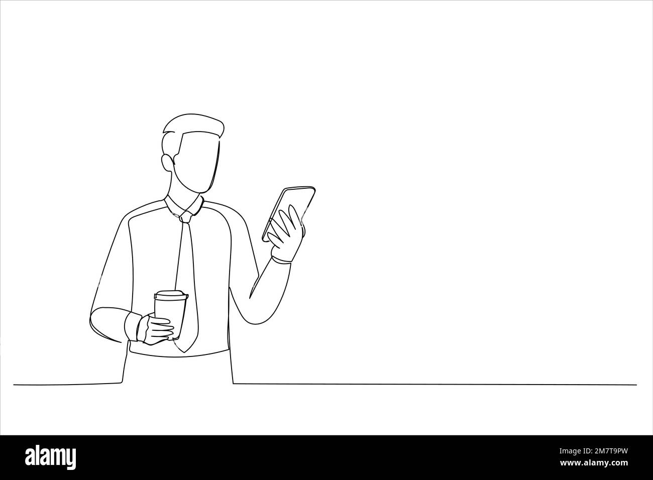 Illustration of businessman using a smart phone outdoor. One line style ...
