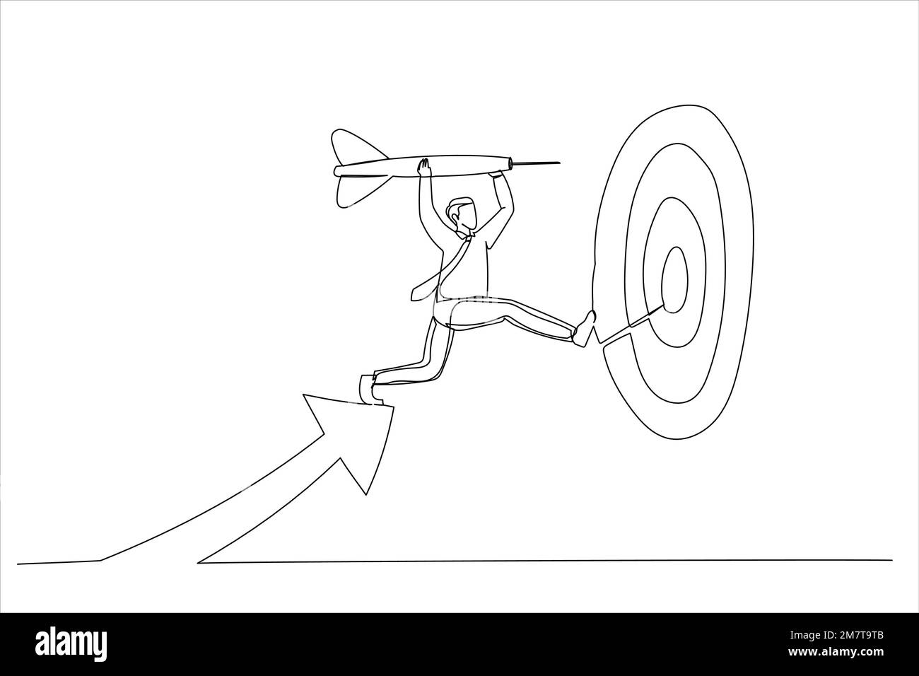 Cartoon of businessman leader holding dart running from rising graph ...