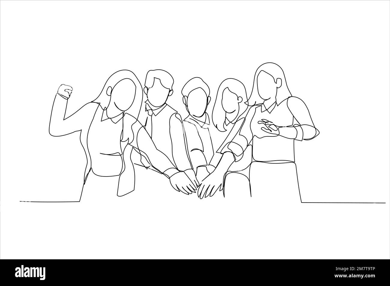 Cartoon of group of Diverse People Hands Together. Single continuous ...