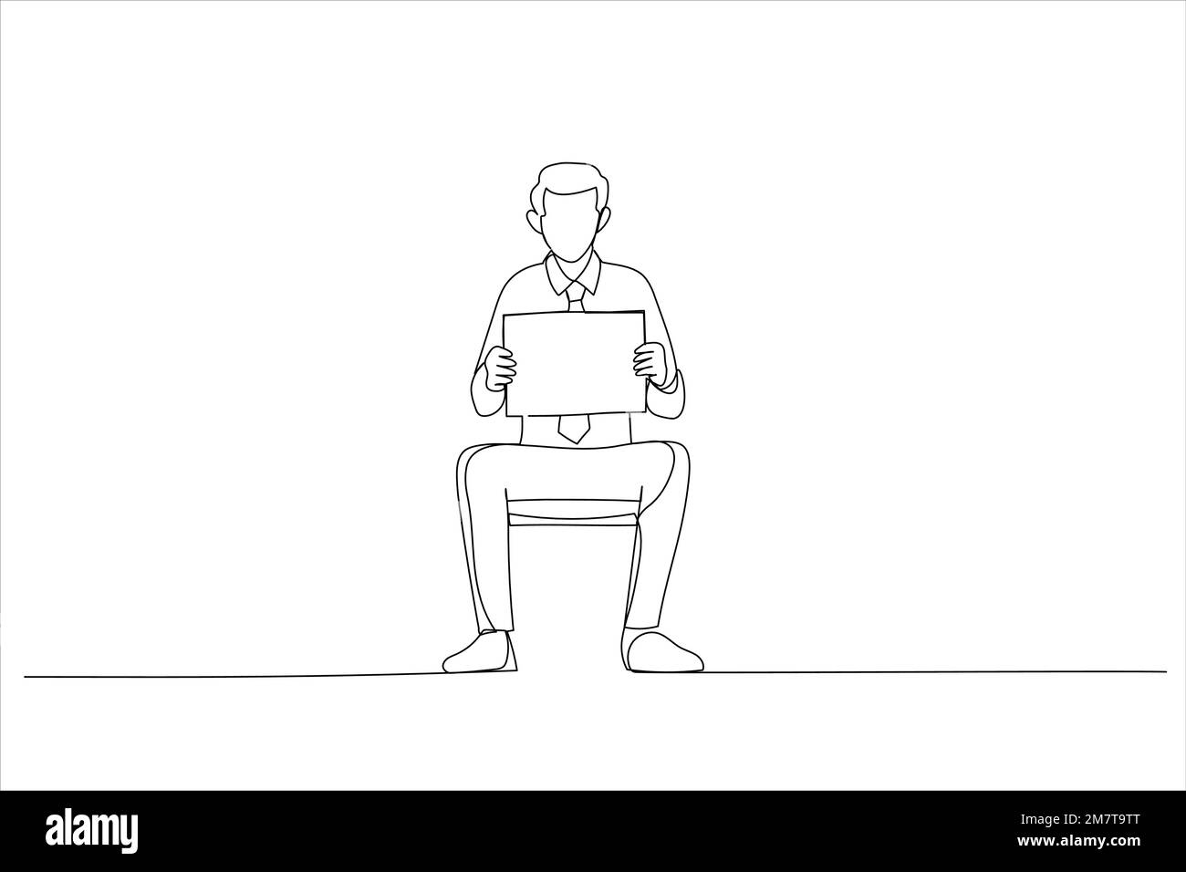 Cartoon of handsome young businessman sitting and holding a blank ...