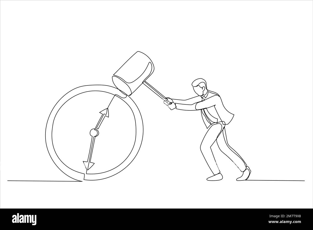 Cartoon of businessman holding big hammer smashing alarm clock ...