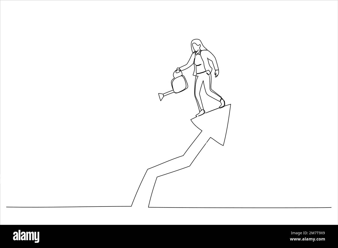 Drawing of businesswoman pouring water with care to grow company growth ...