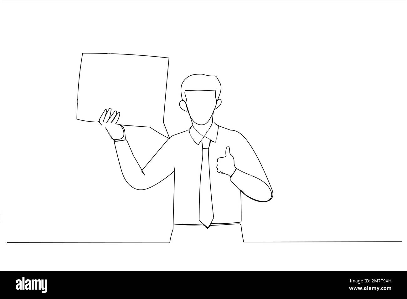 Cartoon of young business man holding speech bubble over doing ok sign ...