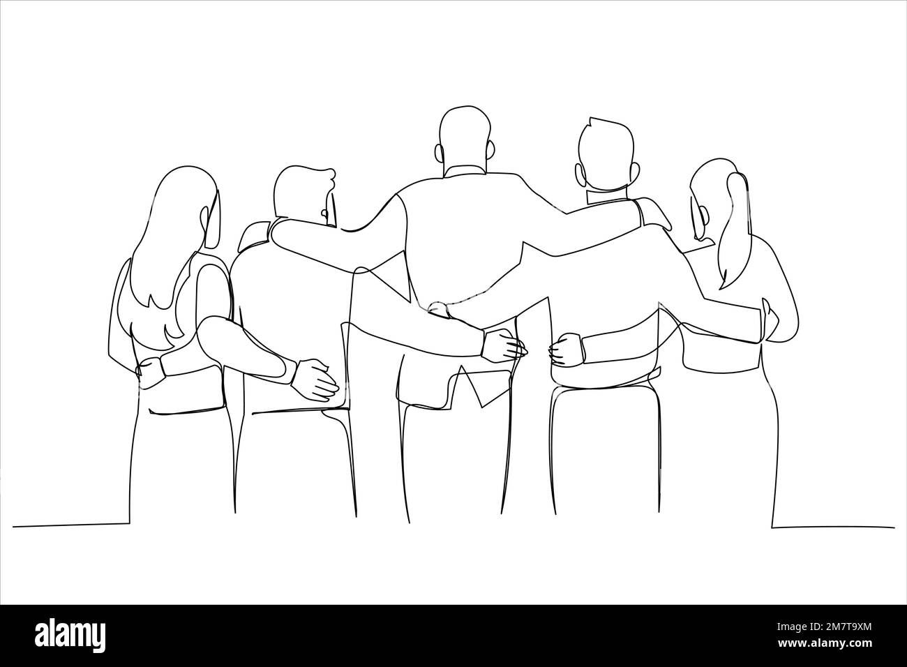 Illustration of people hug standing in a row with their backs to the ...