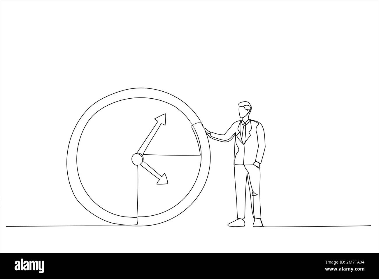 Drawing of businessman or manager is standing near a big clock. Time ...