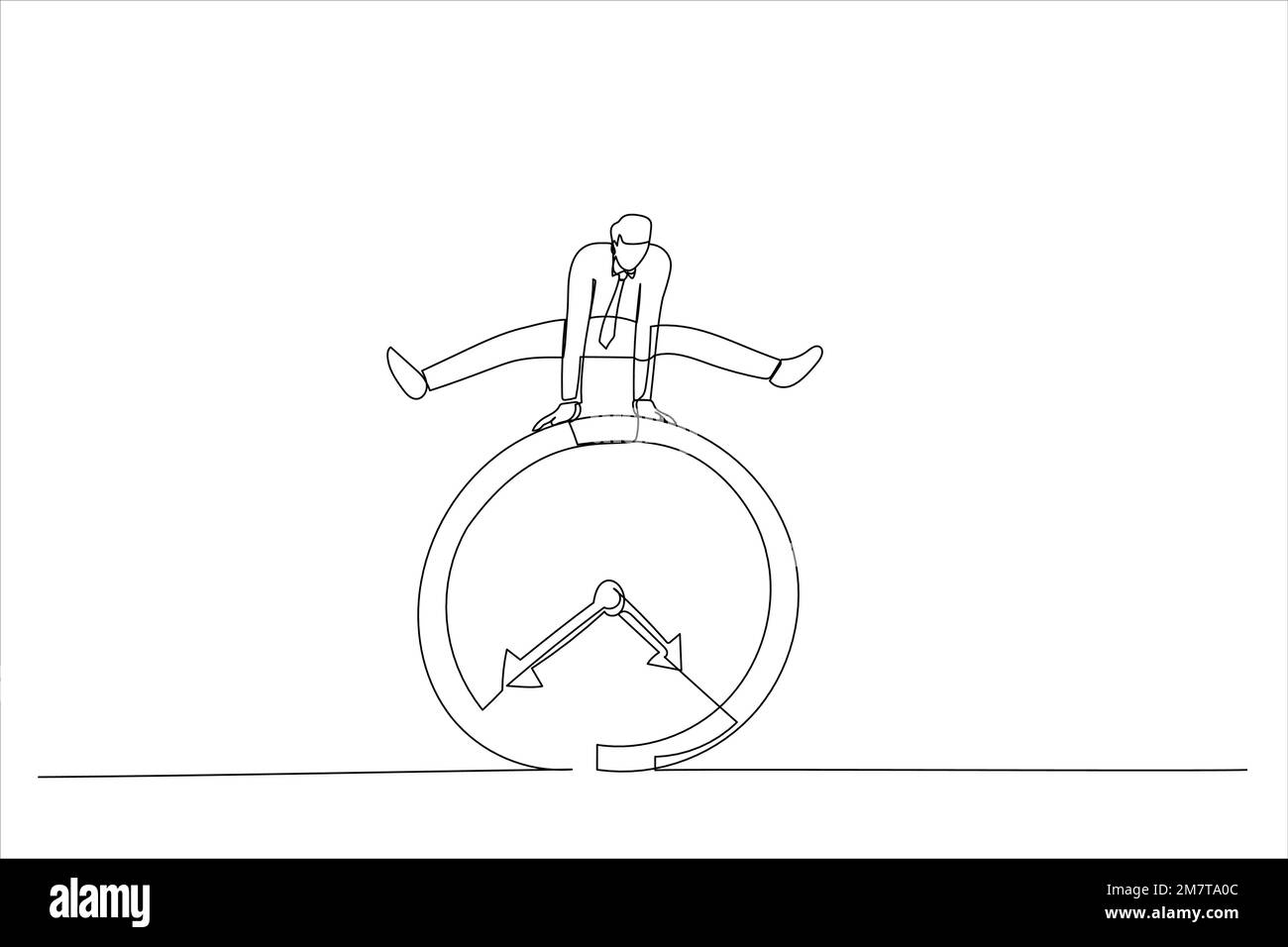 Cartoon Of Businessman Employee Worker Jump Over Time Passing Clock Business Deadline Or