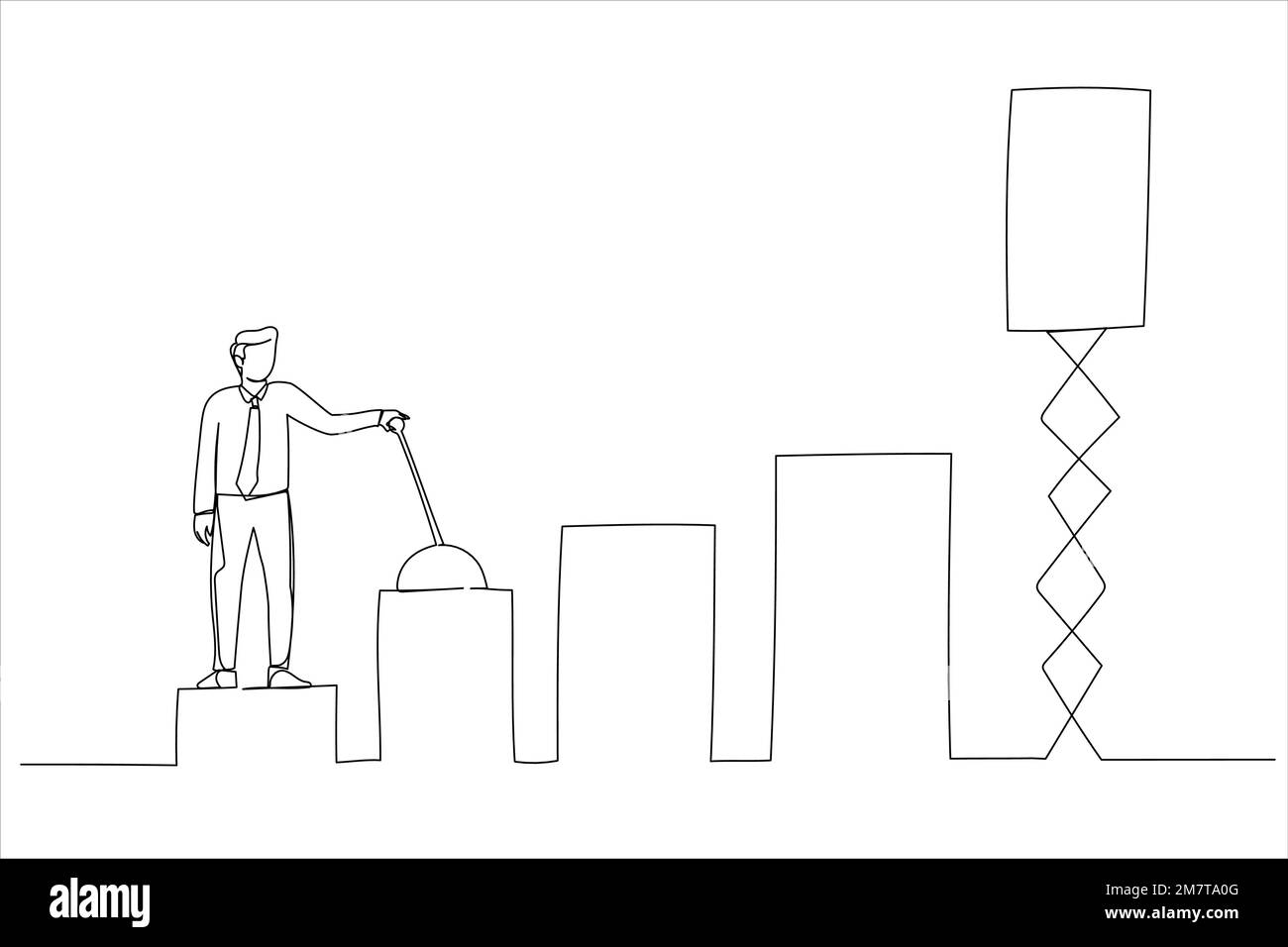 Drawing of smart businessman control switch to move or growing profit ...