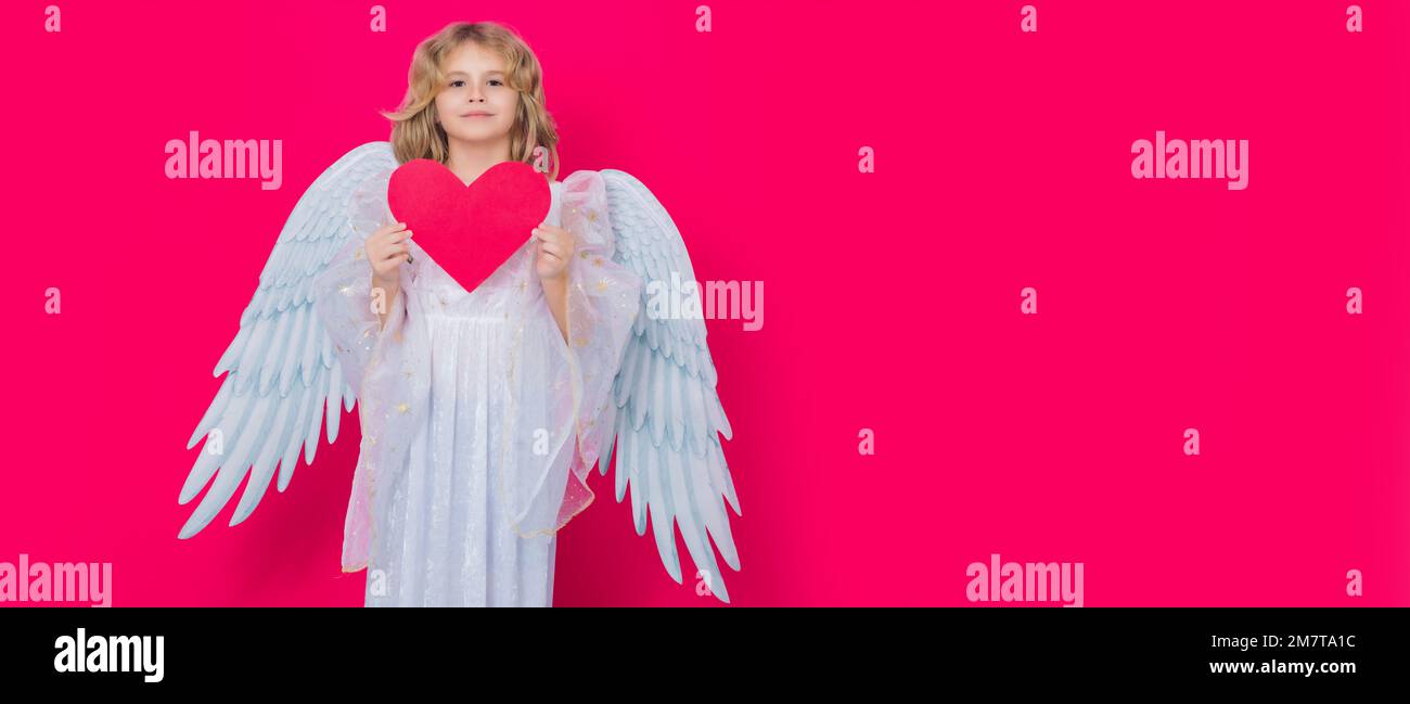 Banner. Kid angel with heart symbol love and valentines day. Little ...