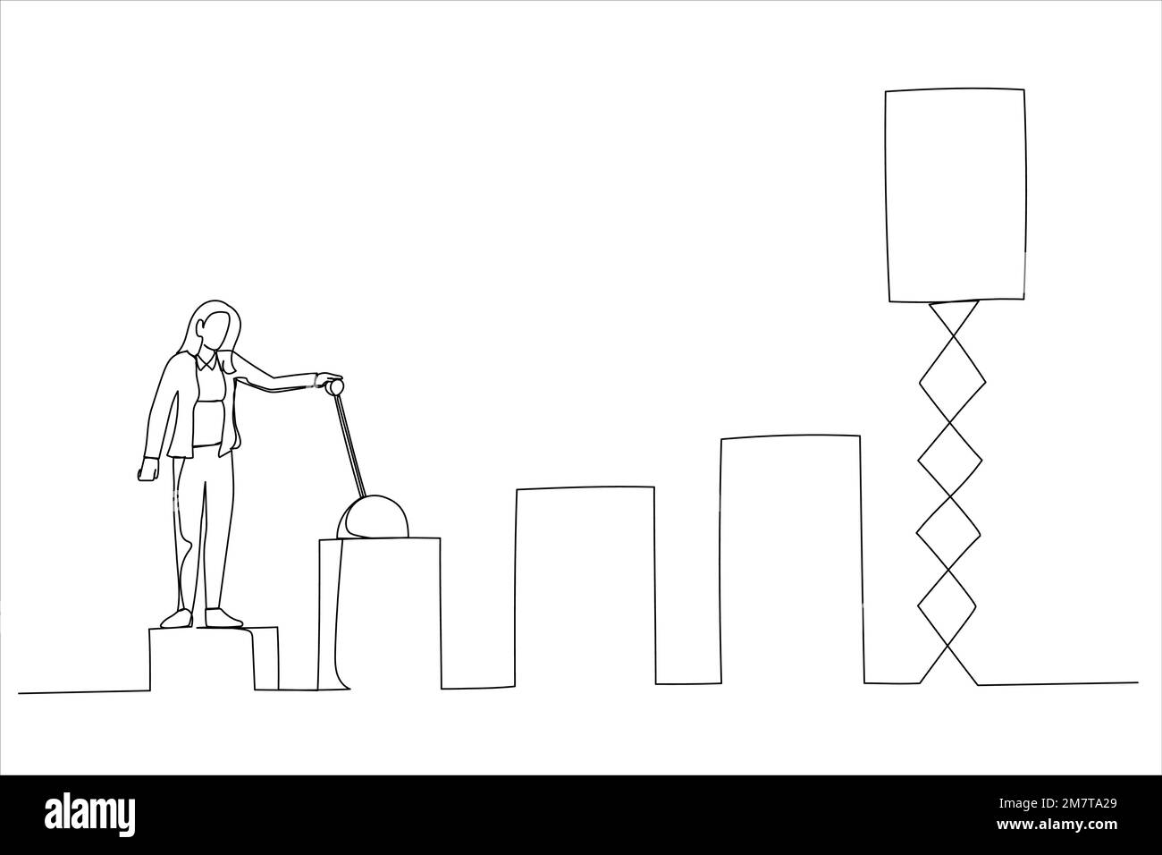 Drawing of smart businesswoman control switch to move or growing profit ...