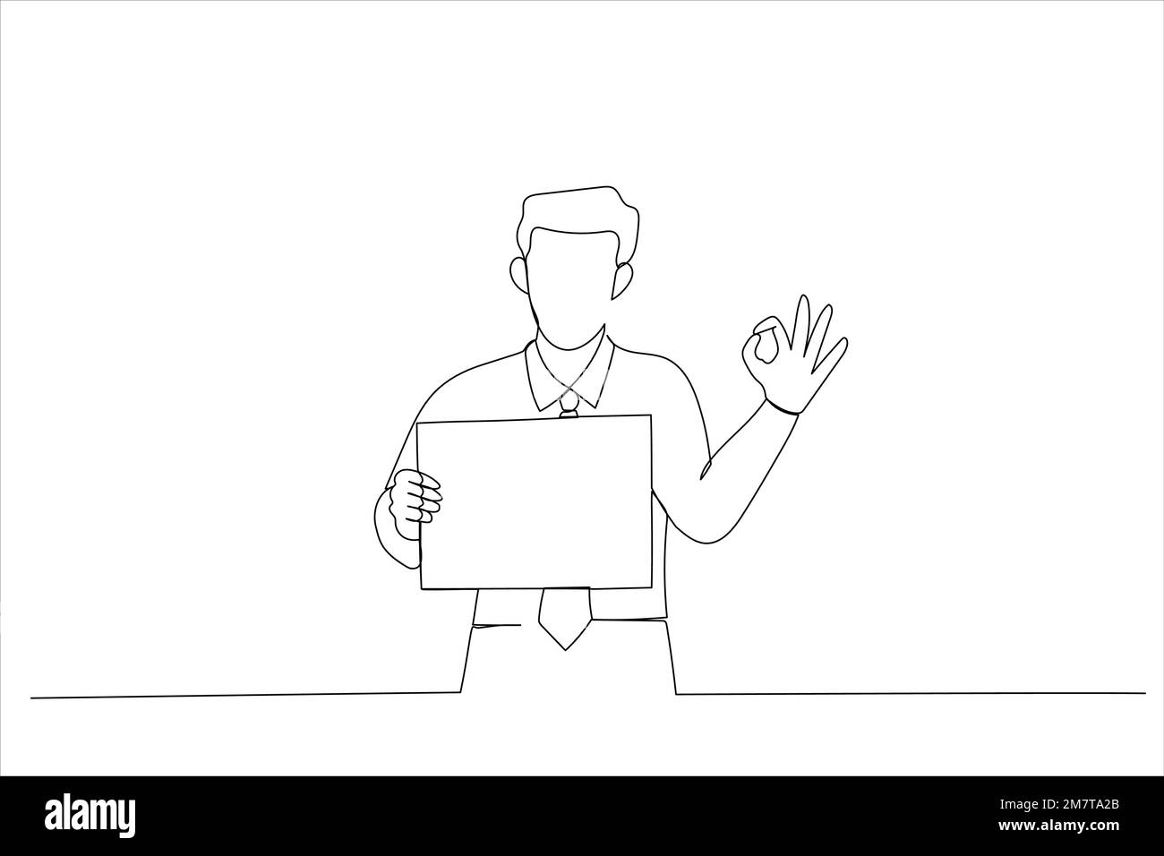 Illustration of handsome man holding blank empty banner doing ok sign ...