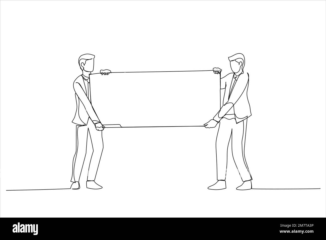 Cartoon of two casual business men carrying a blank panel. Continuous ...