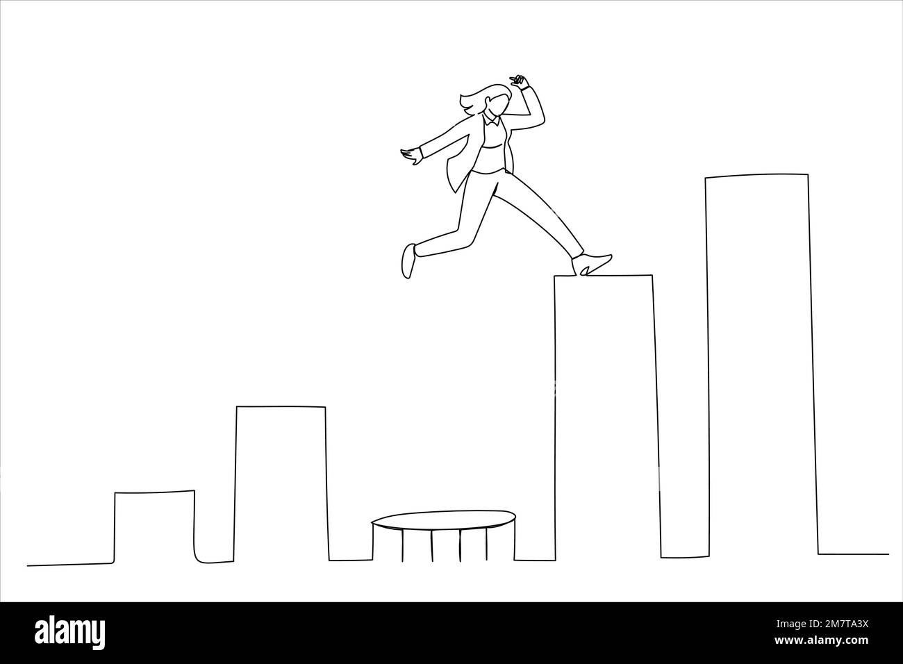 Illustration of strong businesswoman jumping from trampoline back to ...