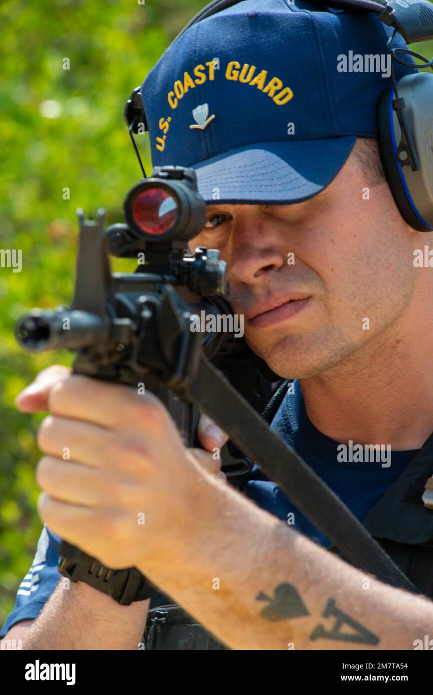 A Coast Guard Maritime Safety and Security New Orleans team member aims ...