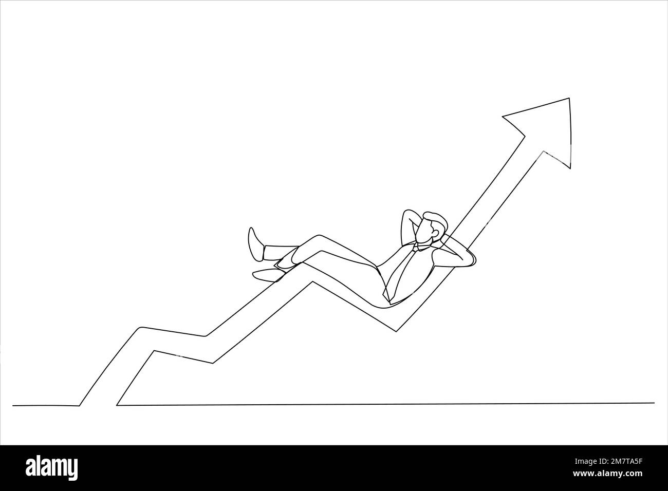 Cartoon of businessman investor relax and sleep on growing graph ...