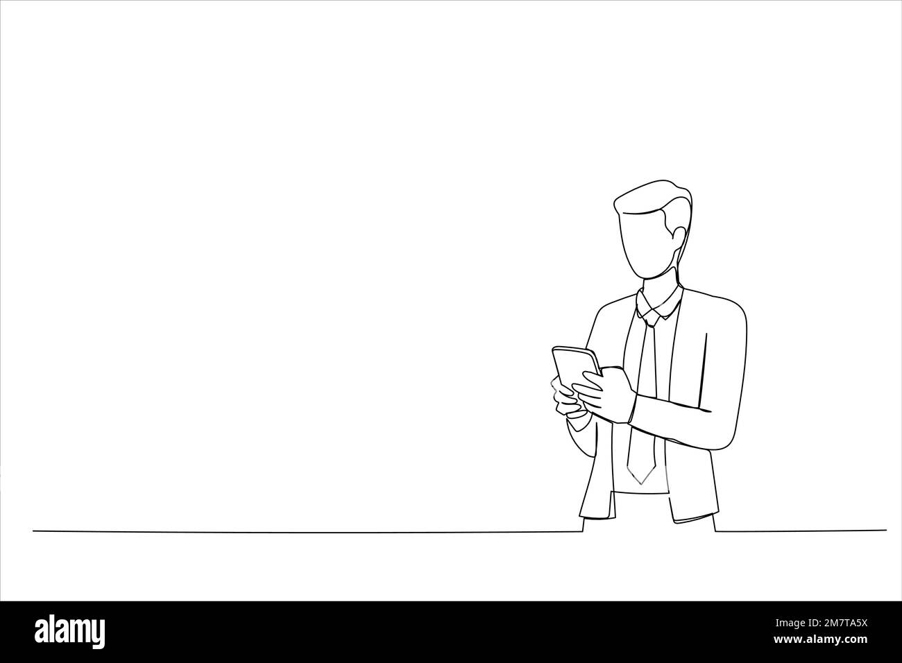 Drawing of business man using cell phone. Having Conversation, typing ...