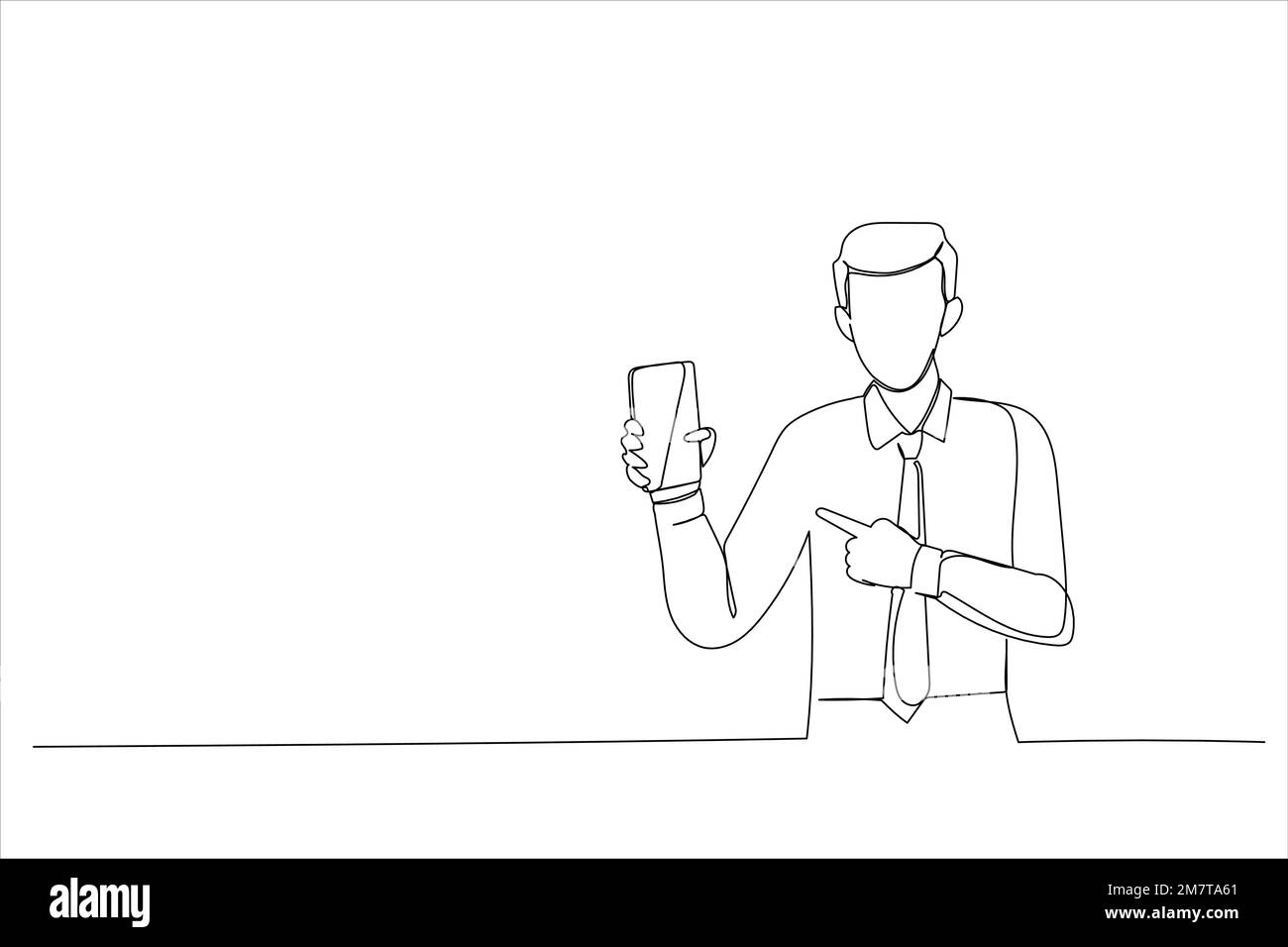 Cartoon of seller recommending to buy new digital gadget device. Single ...