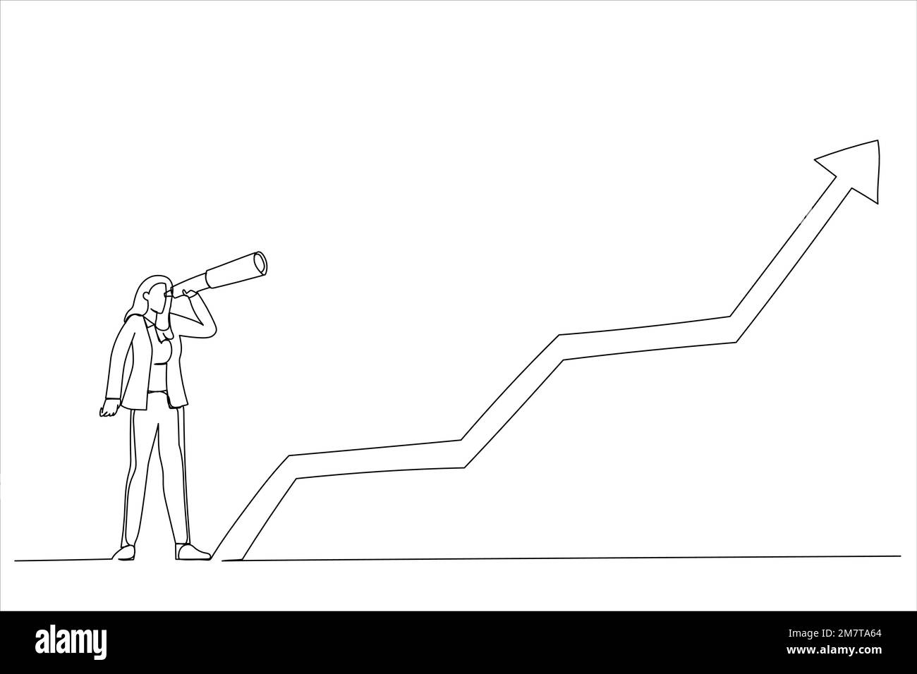 Illustration of businesswoman look through telescope to see investment ...