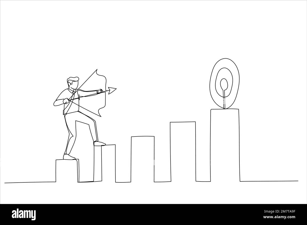 Cartoon of confidence businessman aiming his bow arrow to top of high ...