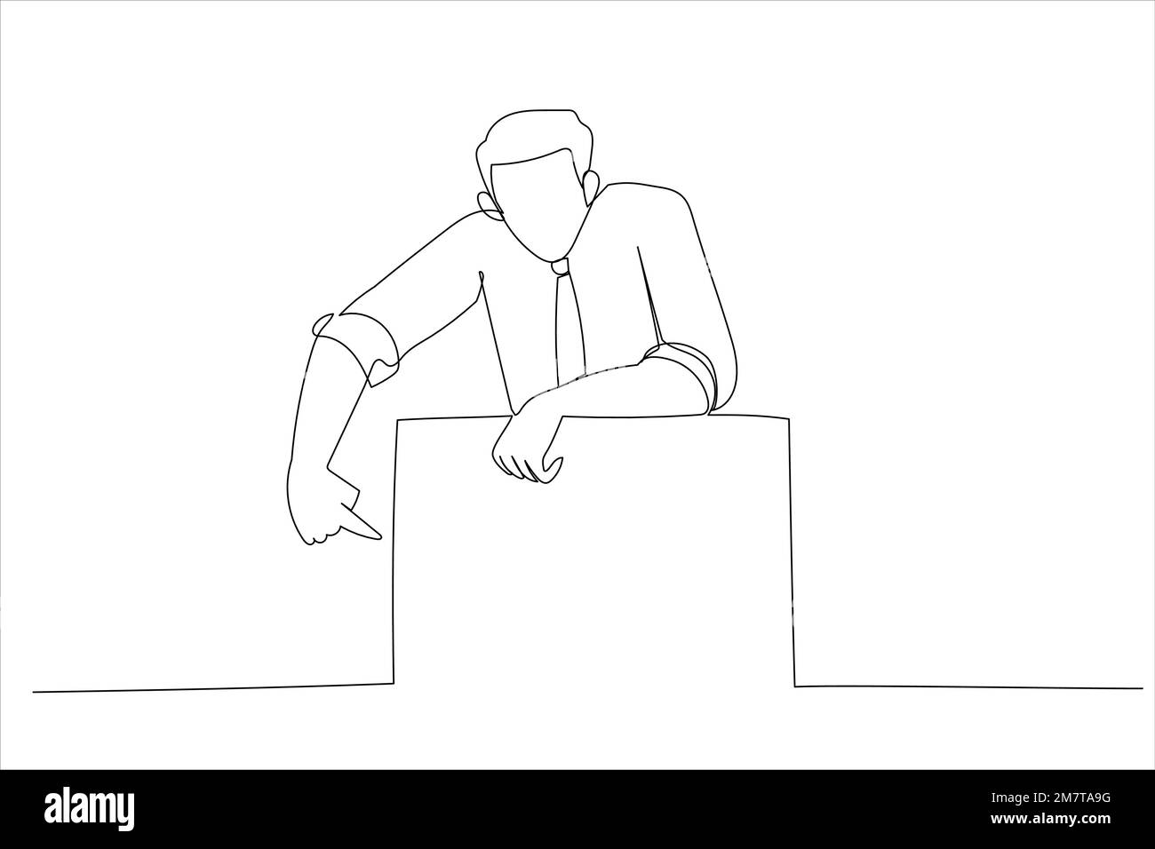 Cartoon of young man standing near blank poster. Single continuous line ...