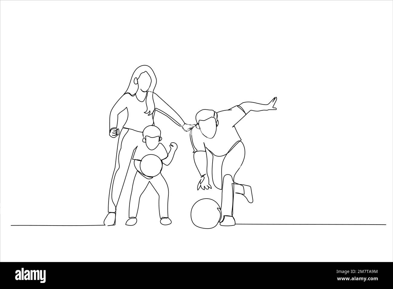 Cartoon of family spending time together in bowling club. Continuous ...