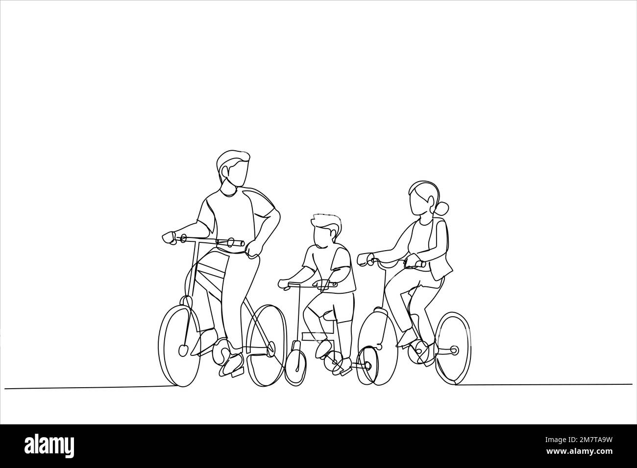 Cartoon of family father and mother teaching their son to ride bicycle ...