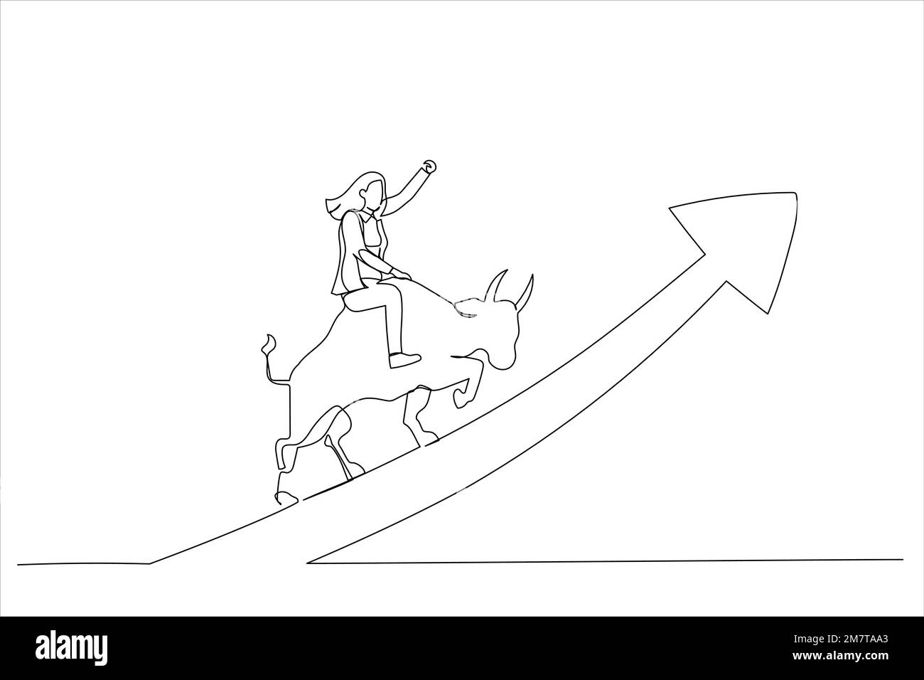 Cartoon of confident businesswoman investor riding bull running on ...