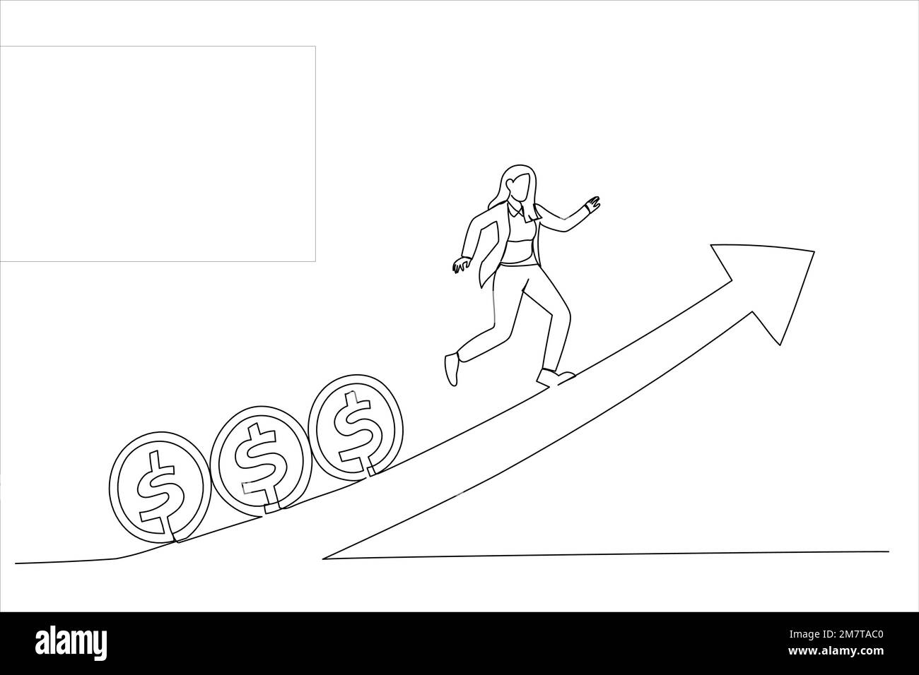 Illustration of fund manager holding flag lead money coins running up ...