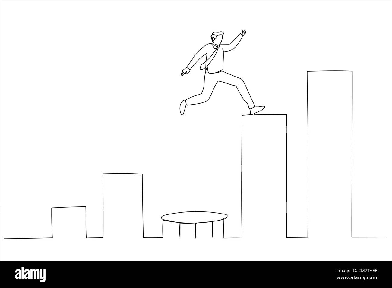 Illustration of strong businessman jumping from trampoline back to top ...
