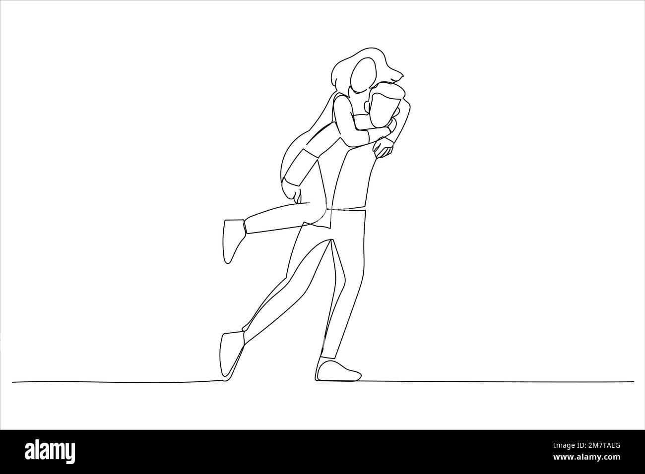 Illustration of happy Asian groom gives a bride piggyback ride. One ...