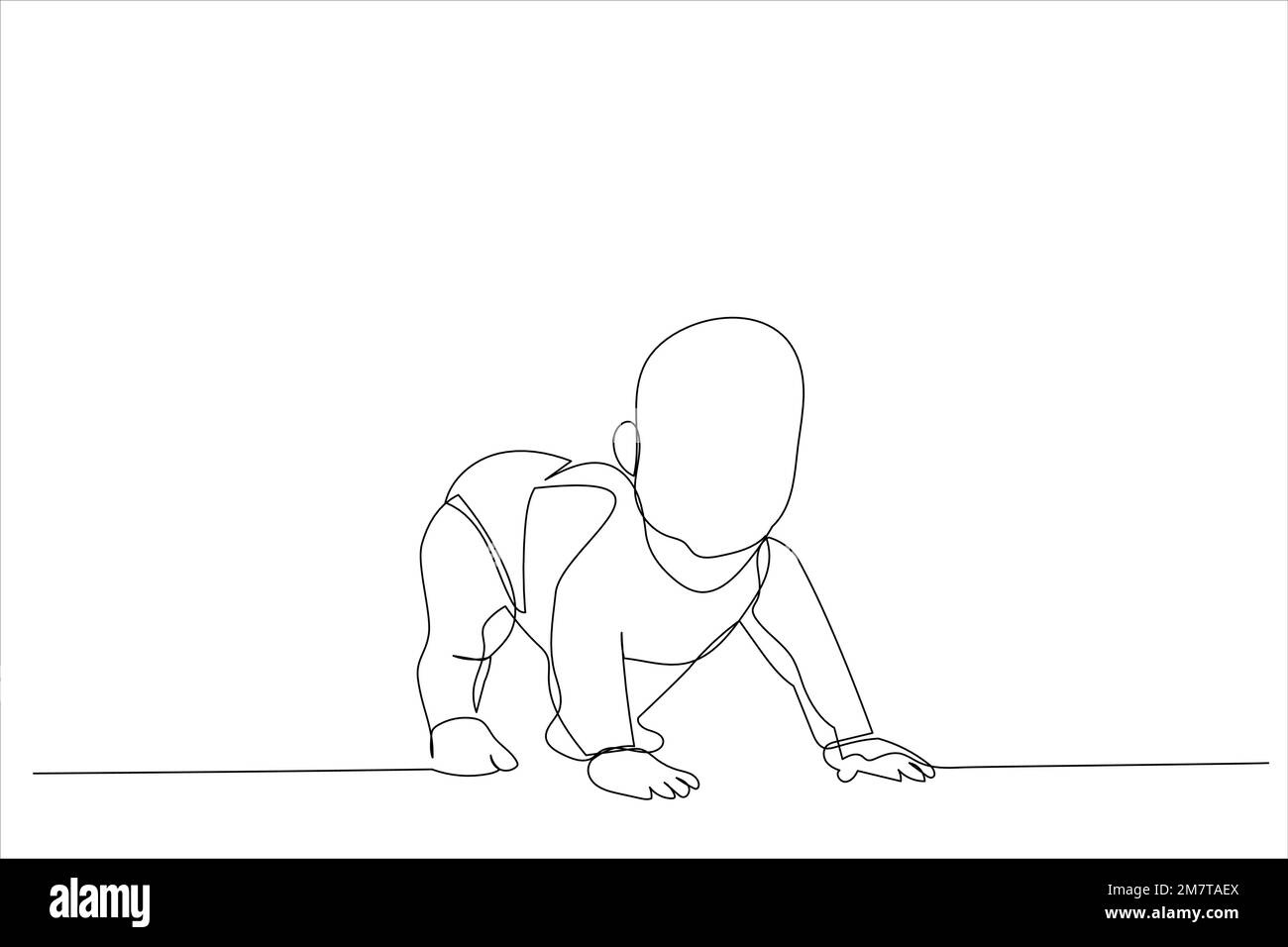 Cartoon of baby boy toddler trying to stand up. Continuous line art ...