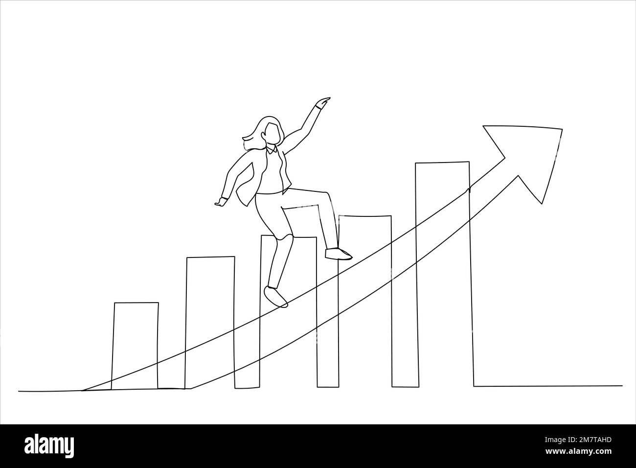 Drawing of smart businesswoman company leader riding skateboard fast on ...