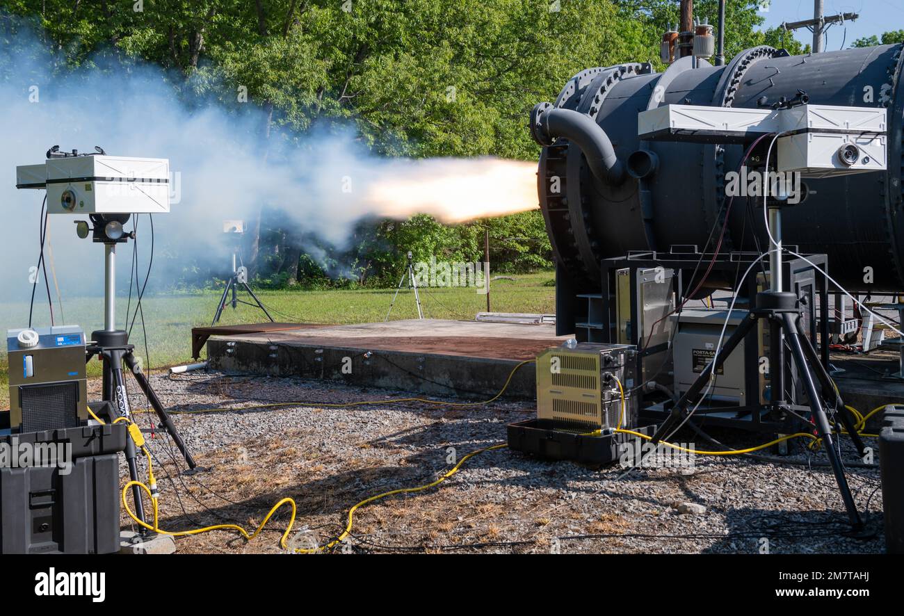 An AEDC test team conducts a test of the missile plume transmittance ...