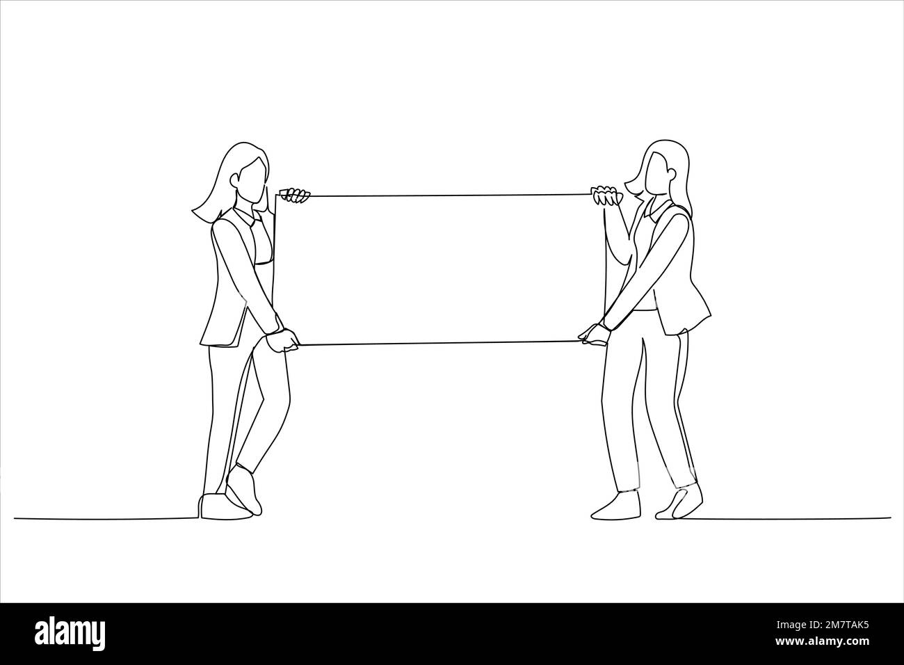 Cartoon of two casual business women carrying a blank panel. Continuous ...
