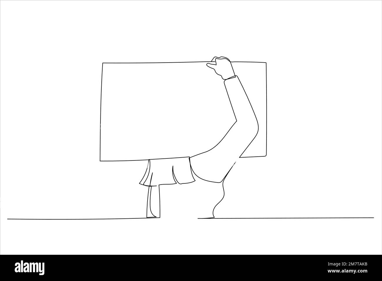 Drawing of woman carry blank board. Single continuous line art Stock ...