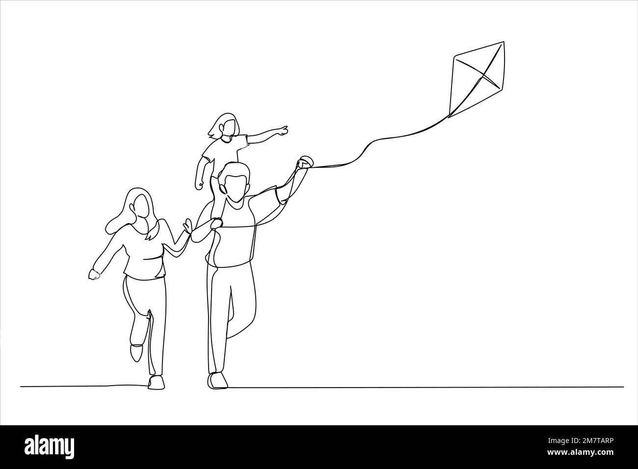 Cartoon of happy family father of mother and child daughter launch a ...