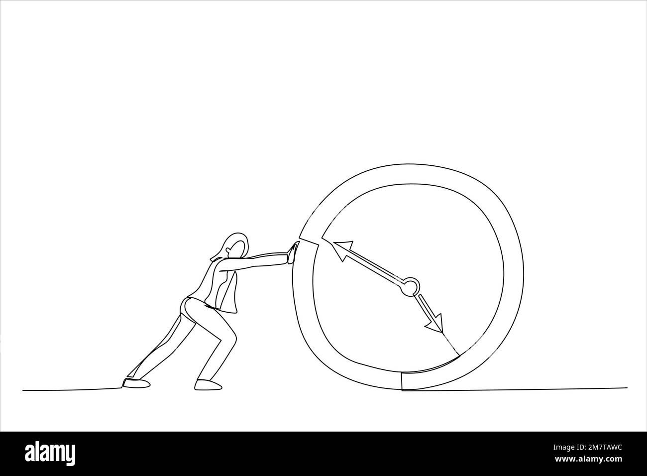 Cartoon of Business woman Push Clock Businessman. Deadline Concept ...