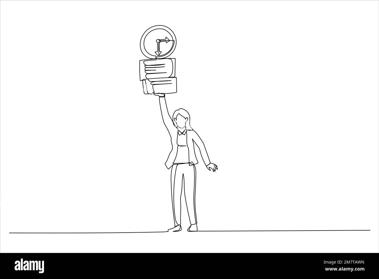 Drawing of businesswoman working with laptop while carrying load of ...